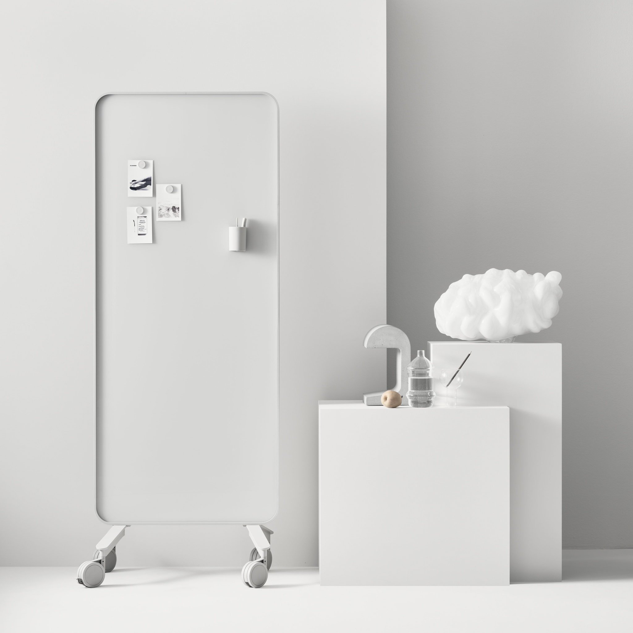 Frame Mobile. Double sided magnetic glass whiteboard with bentwood ...