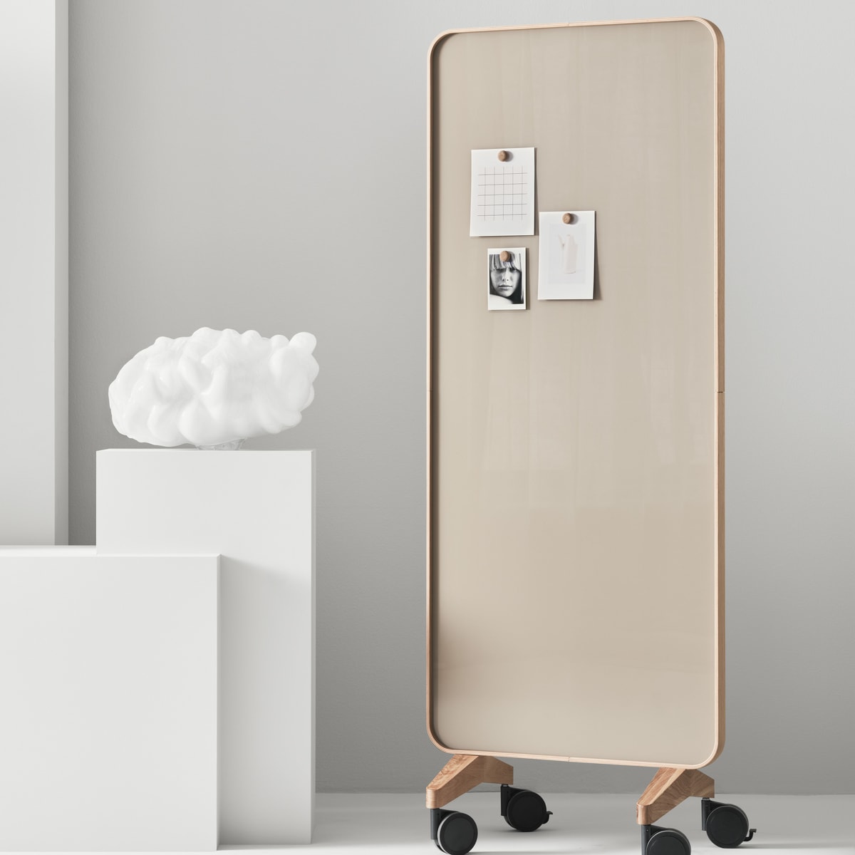 Frame Mobile. Double sided magnetic glass whiteboard with bentwood ...