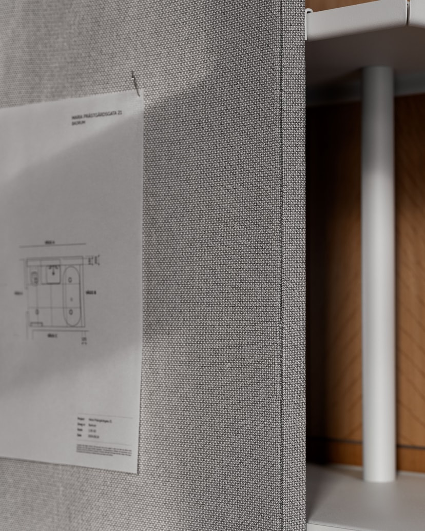 A08. Magnetic glass whiteboard shelf unit with acoustic back panel ...